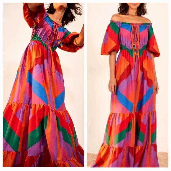 FARM Rio | Dresses | Farm Rio Amanda Stripes Maxi Dress | Poshmark